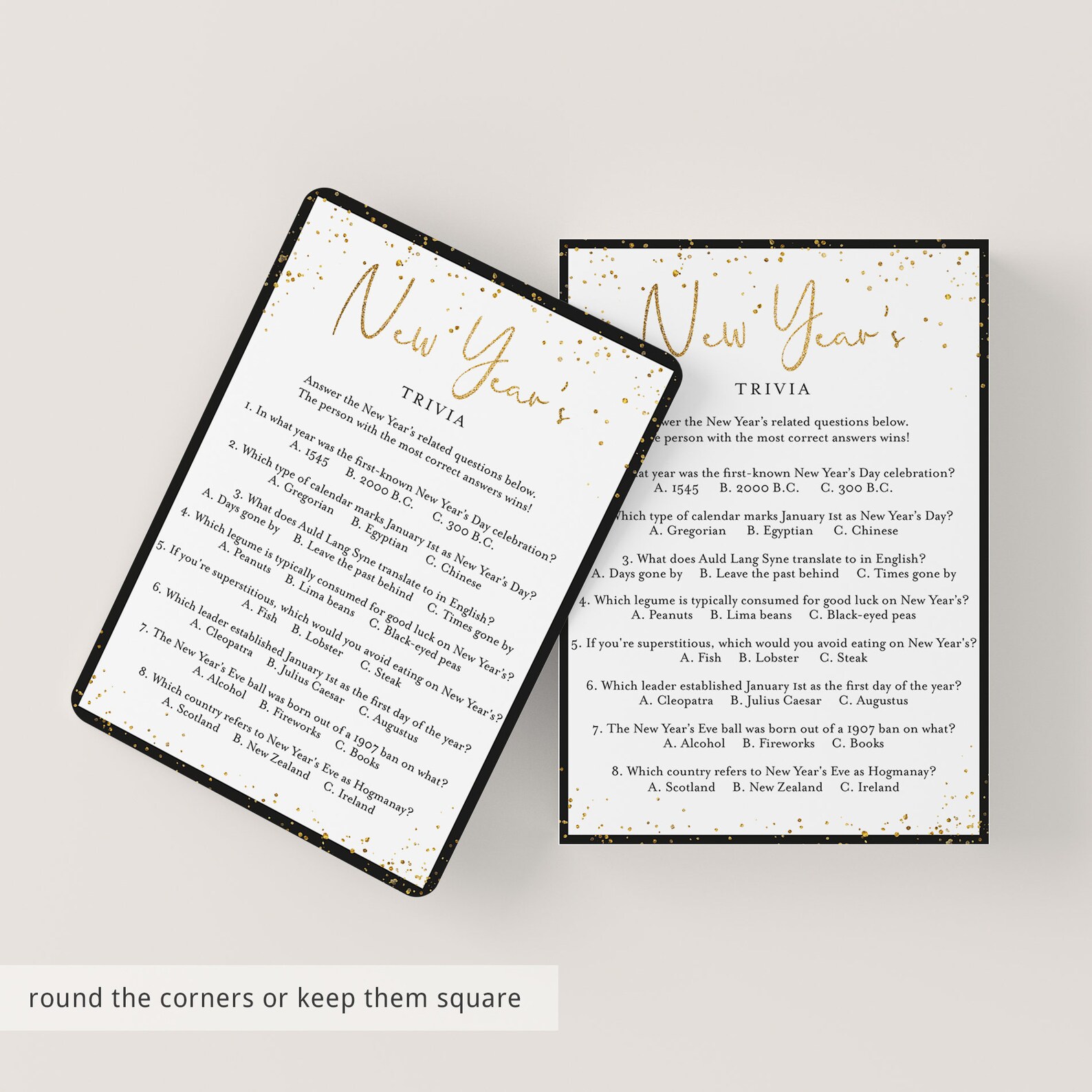 New Years Trivia Printable New Years Quiz Fun Facts About New - Etsy