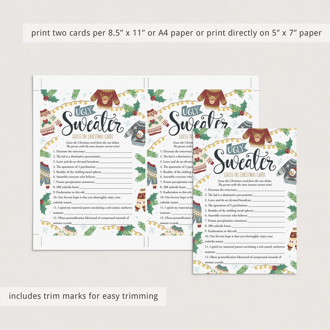 Ugly Sweater Party Games Bundle Printable Ugly Sweater Games Ugly ...