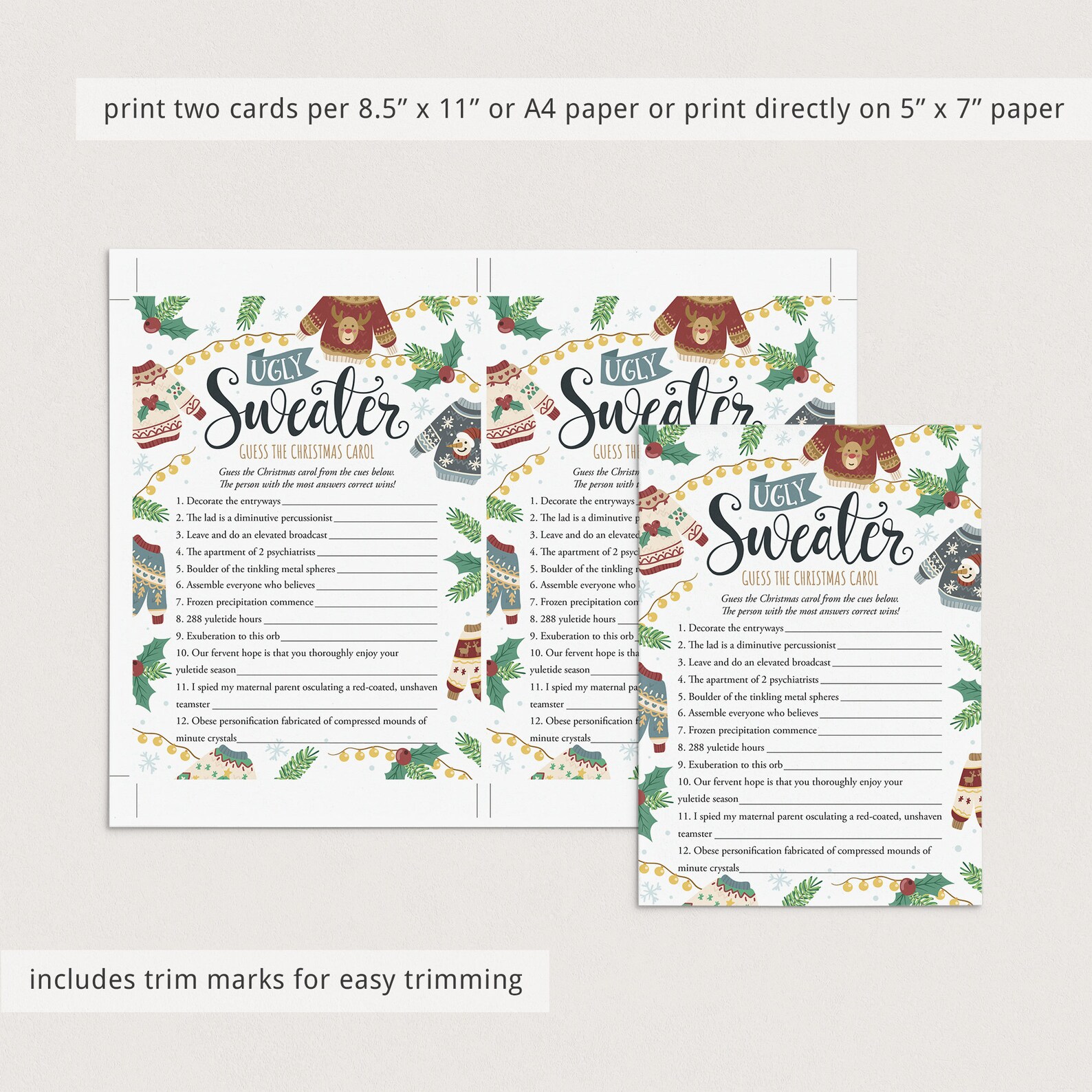 Ugly Sweater Party Games Bundle Printable Ugly Sweater Games - Etsy