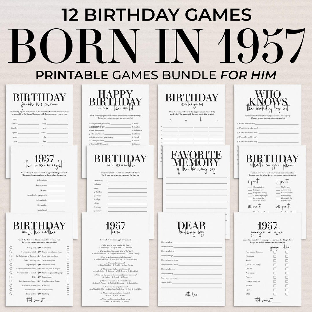 68th Birthday Games for Him Born in 1957 Birthday Turning 68 Party ...