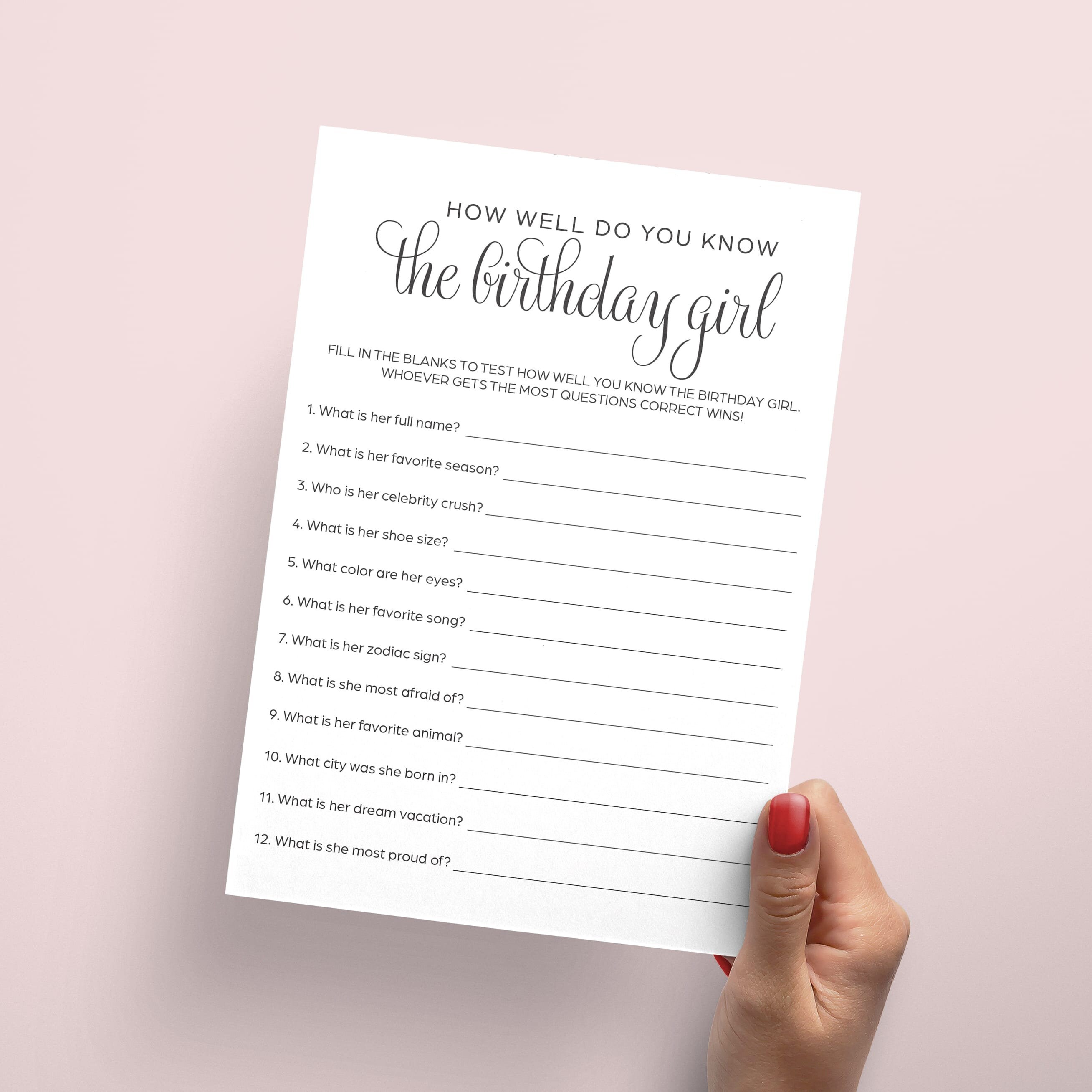 How Well Do You Know the Birthday Girl Printable Birthday Party Games ...