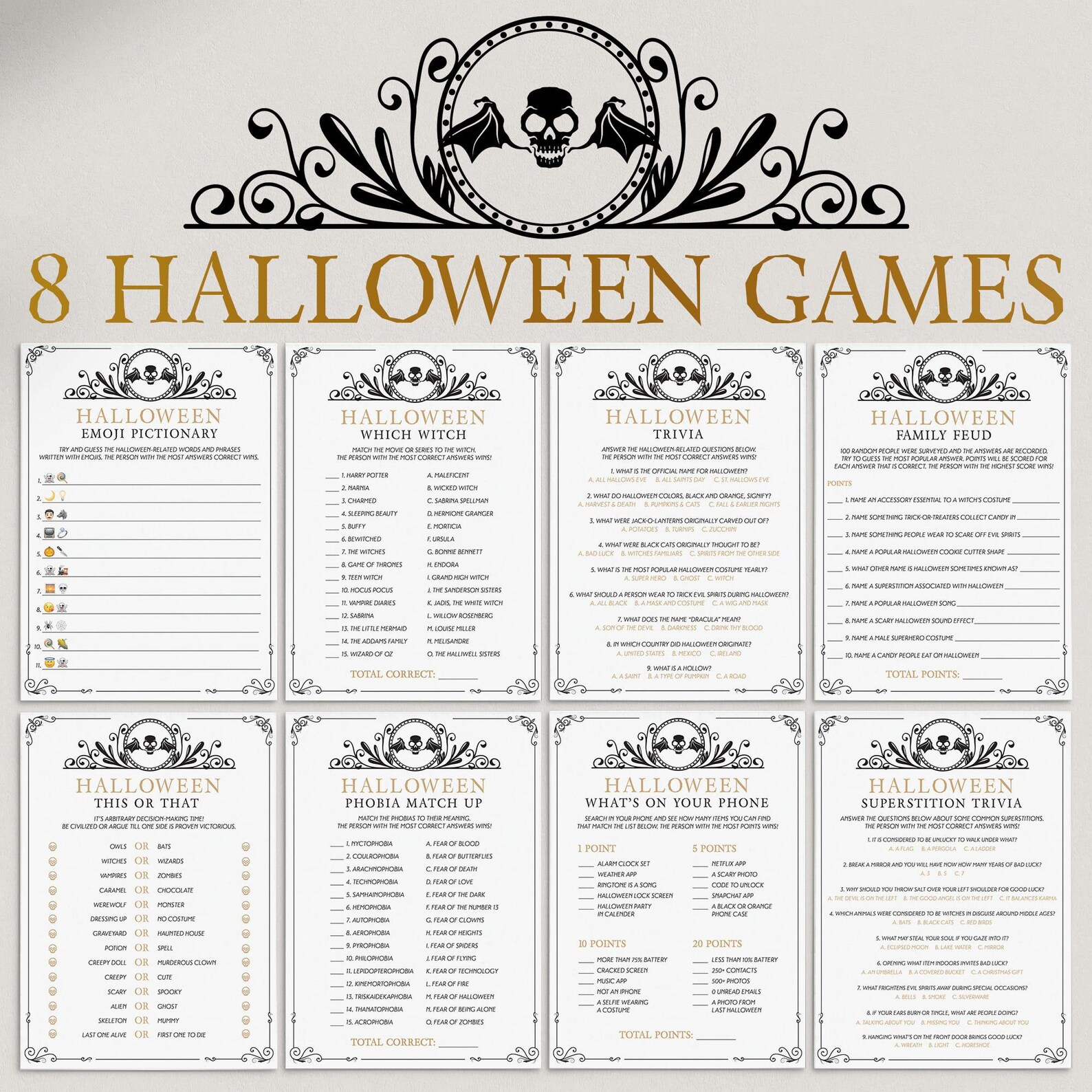 Vintage Halloween Games Bundle Black Halloween Theme Party Games ...