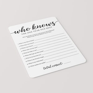 First Birthday Trivia Game Printable Girl 1st Birthday Who Knows the ...