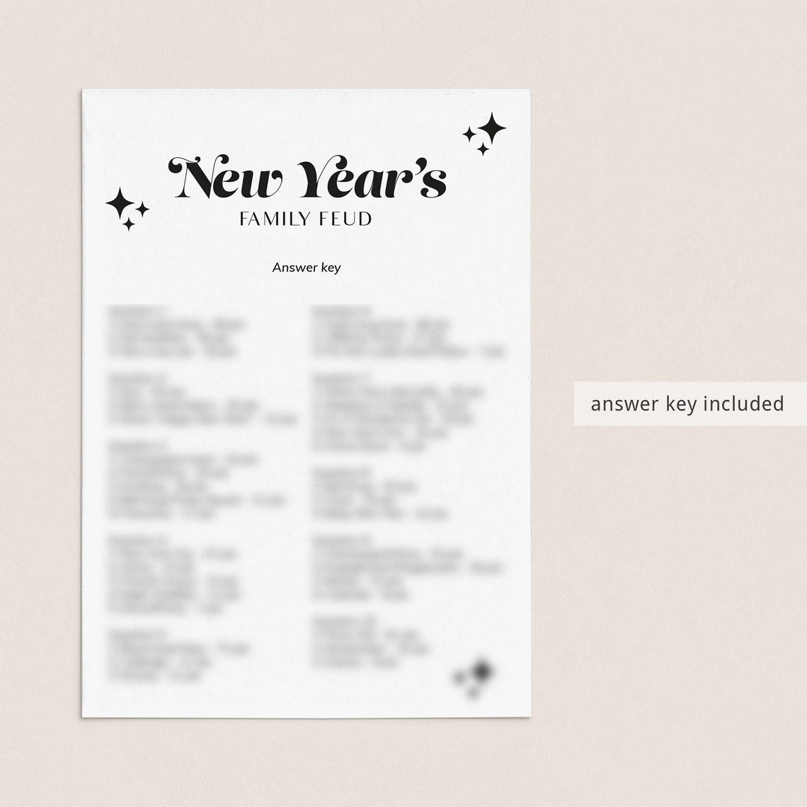 New Year's Family Feud Questions and Answers Printable Retro New Year's ...