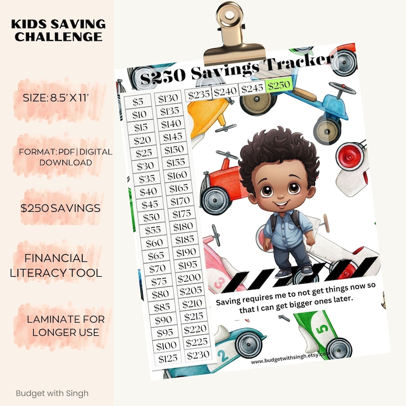 Kids Savings Challenge Printable | Saving Challenge Tracker | 8.5" X 11 ...
