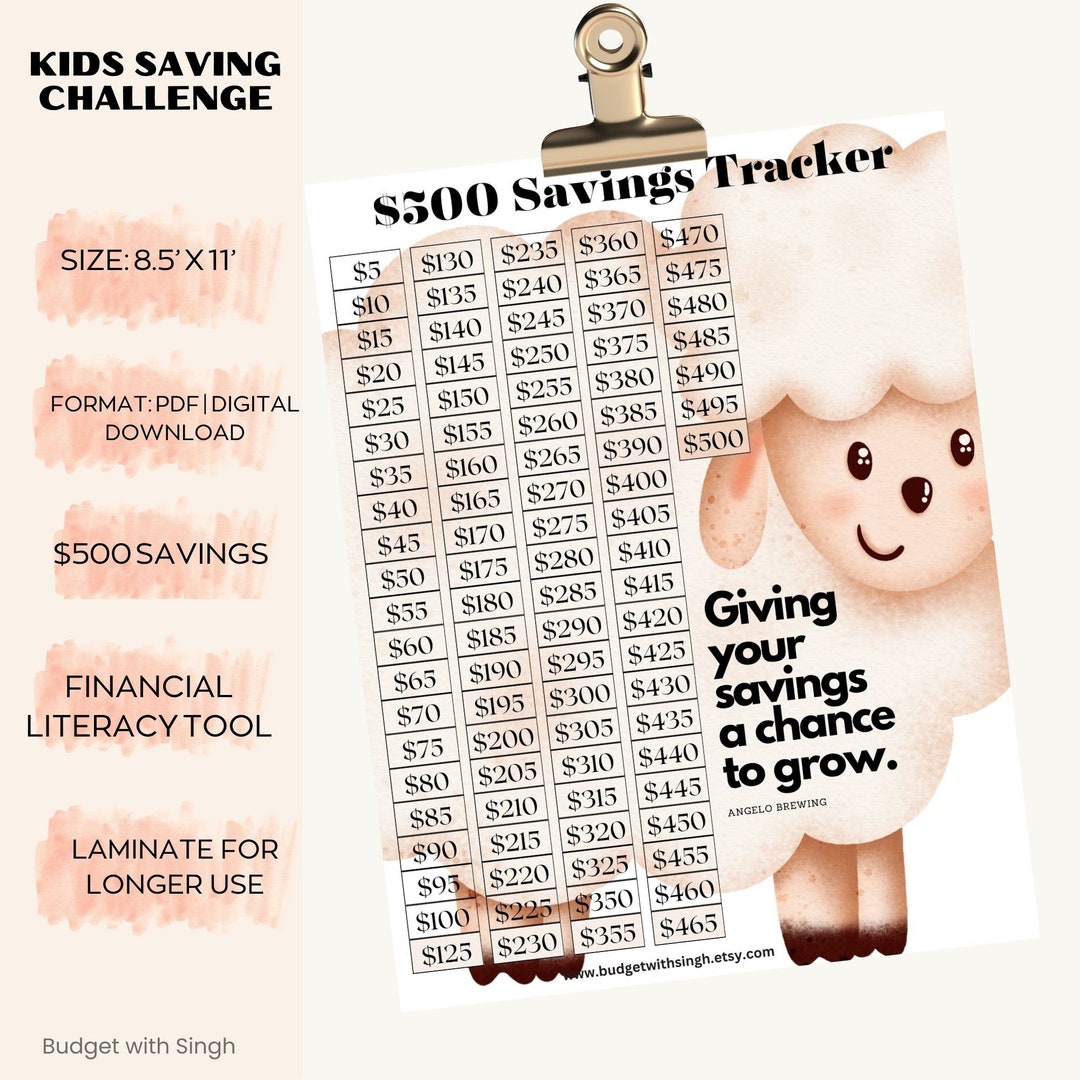 Kids Savings Challenge | Printable Tracker| Saving Tracker | Digital ...