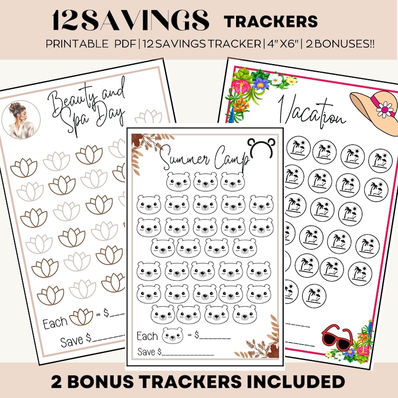 Printables 12 Savings Trackers Beginners Bundle Savings Trackers 4 X 6 ...