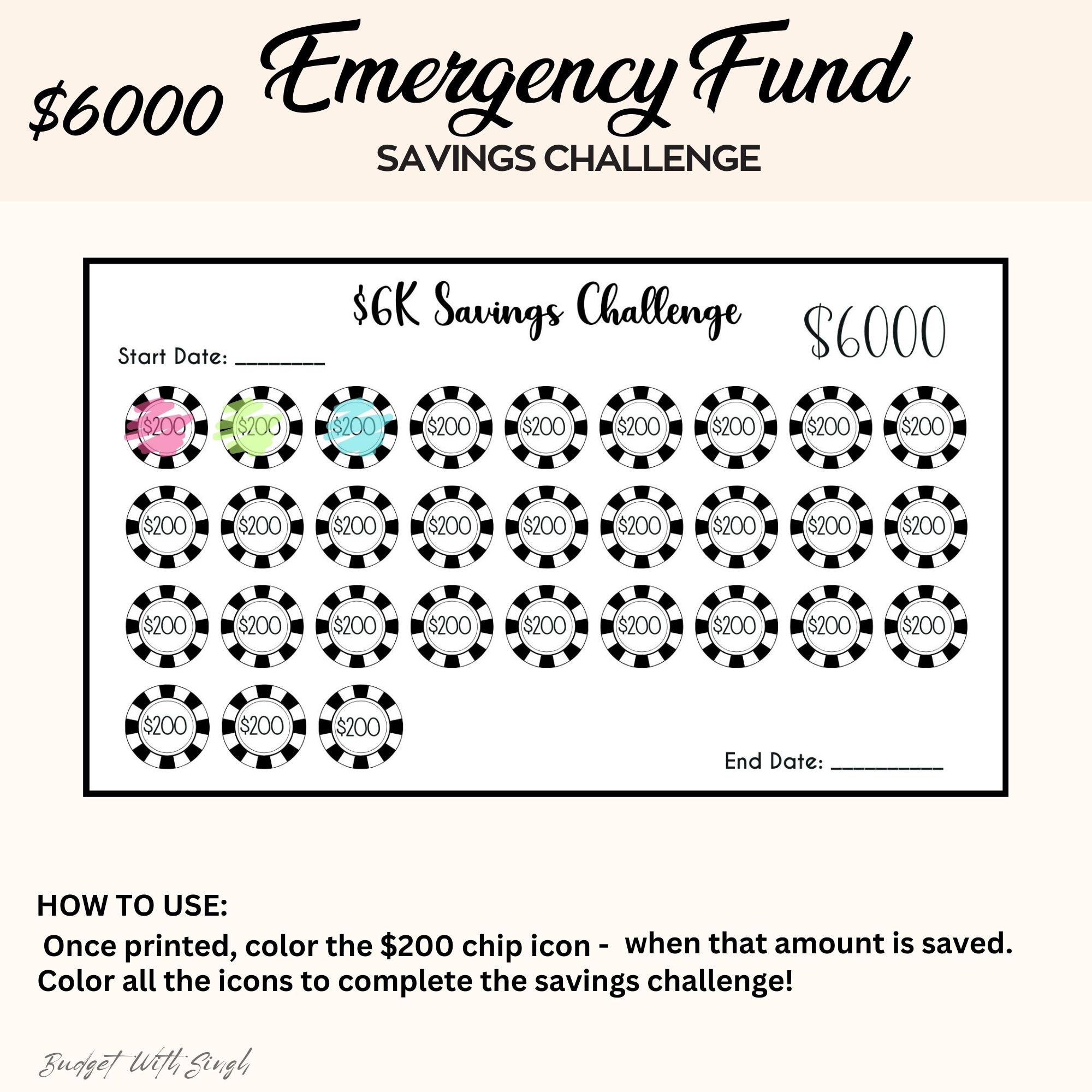 A6 Emergency Fund Savings Tracker: 6K Challenge (PDF Printable) - Etsy