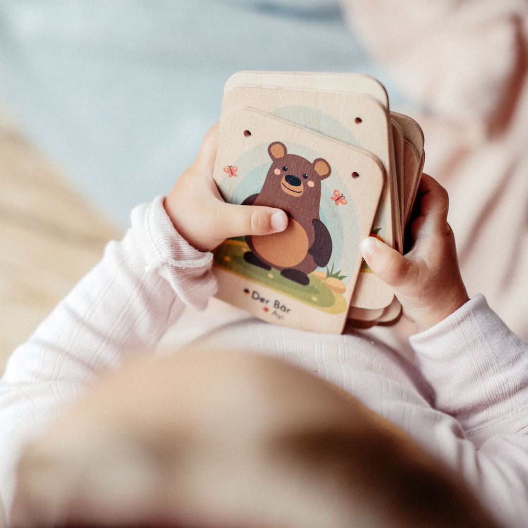 Learning Cards for Children With Animal Motifs Made of Wood, Learn ...