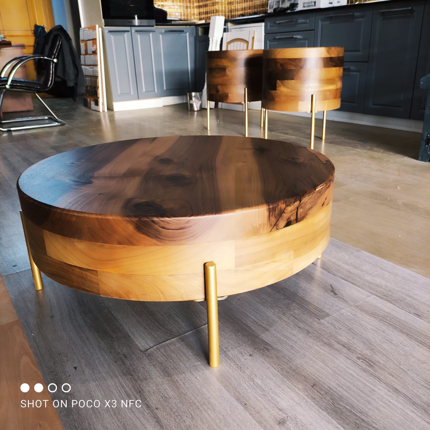 Walnut Coffee Table Round Brass - Etsy