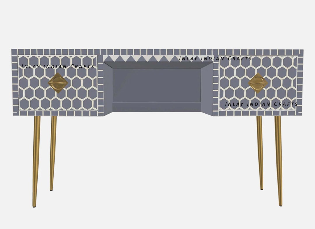 Bone Inlay Study Desk With Two Drawer in Gray Console Table - Etsy