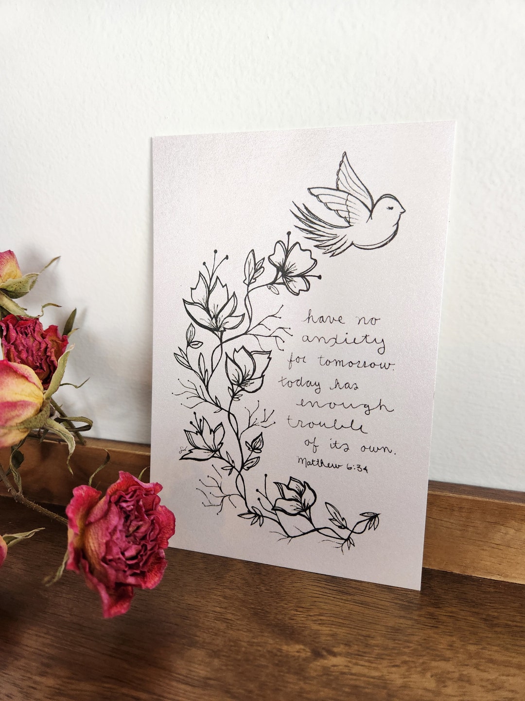 Matthew 6:34 Print, Have No Anxiety, White or Cream Shimmer Print - Etsy