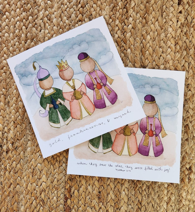 Three Wise Men Watercolor Art Print 6x6 - Gold, Frankincense, & Myrrh ...