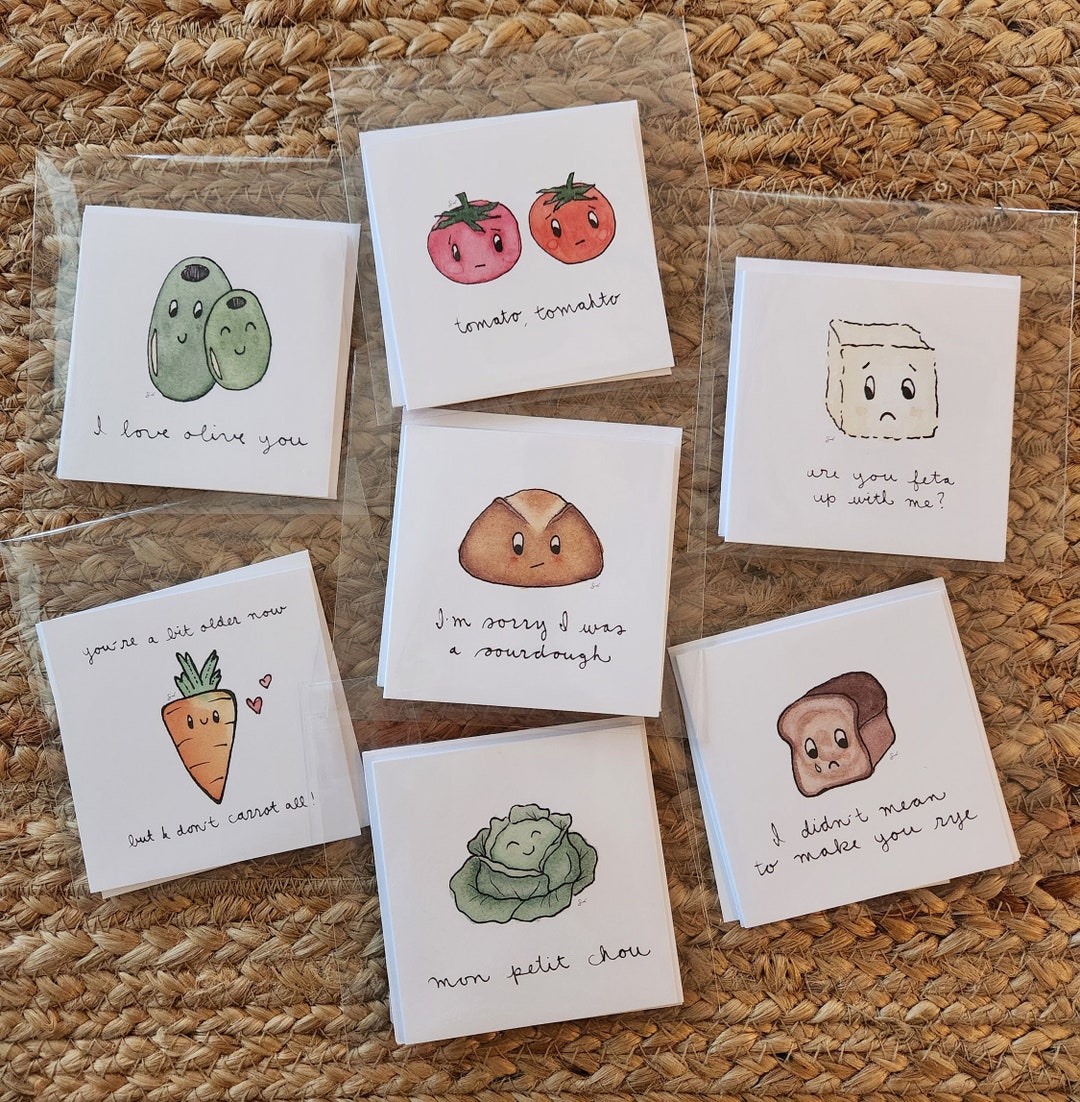 Cute Salad Card Bundle - (7) 3x3 Greeting Cards, Cute Food Pun Cards - Etsy
