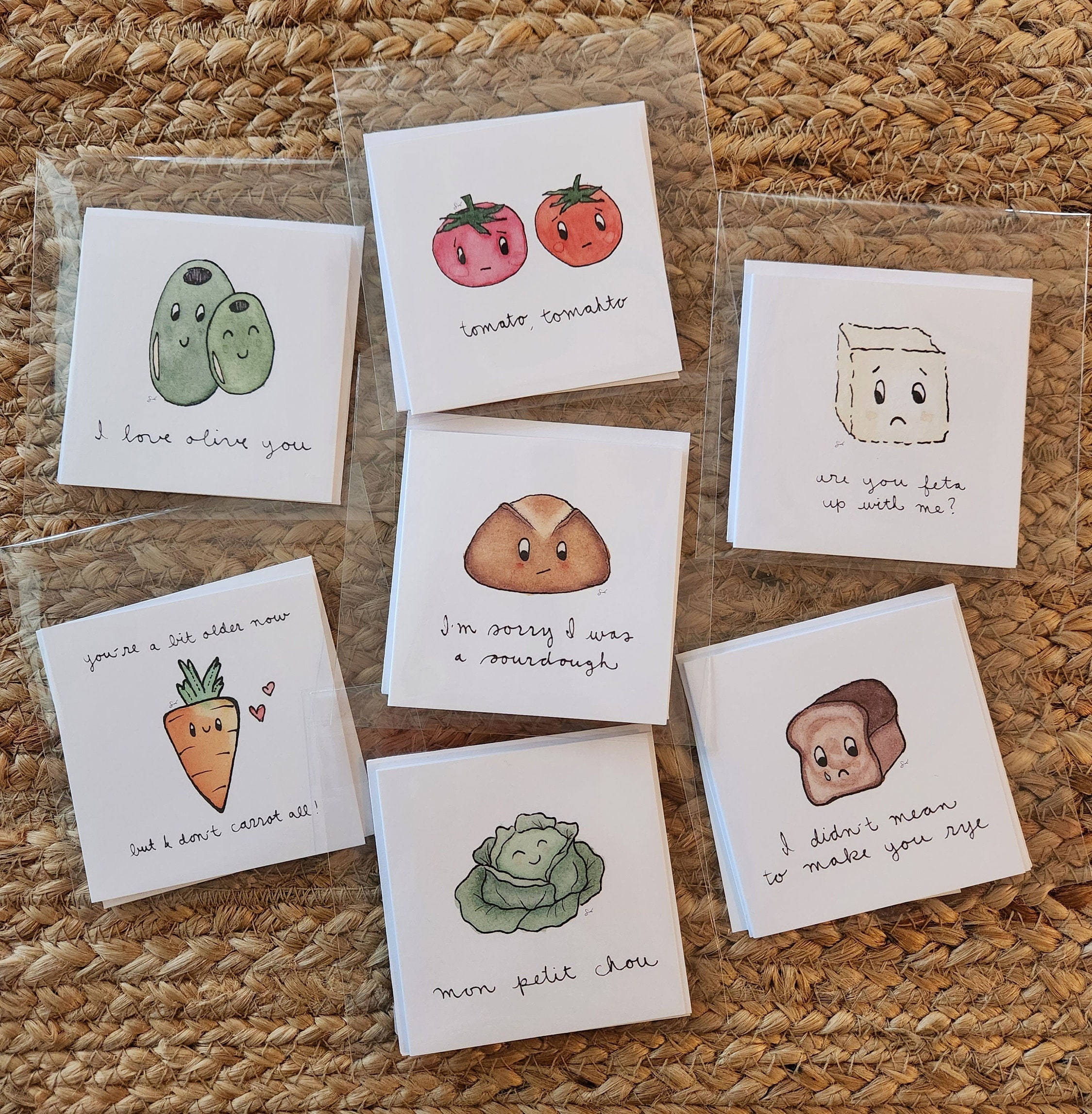 Cute Salad Card Bundle - (7) 3x3 Greeting Cards, Cute Food Pun Cards - Etsy