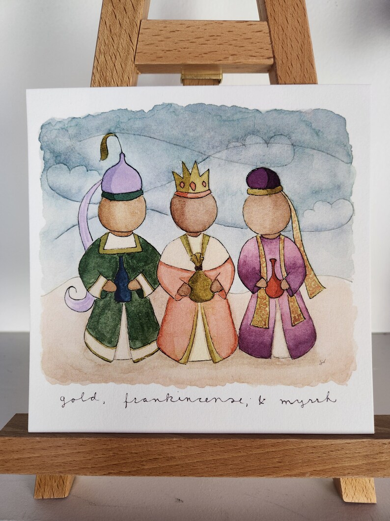 Three Wise Men Watercolor Art Print 6x6 - Gold, Frankincense, & Myrrh ...