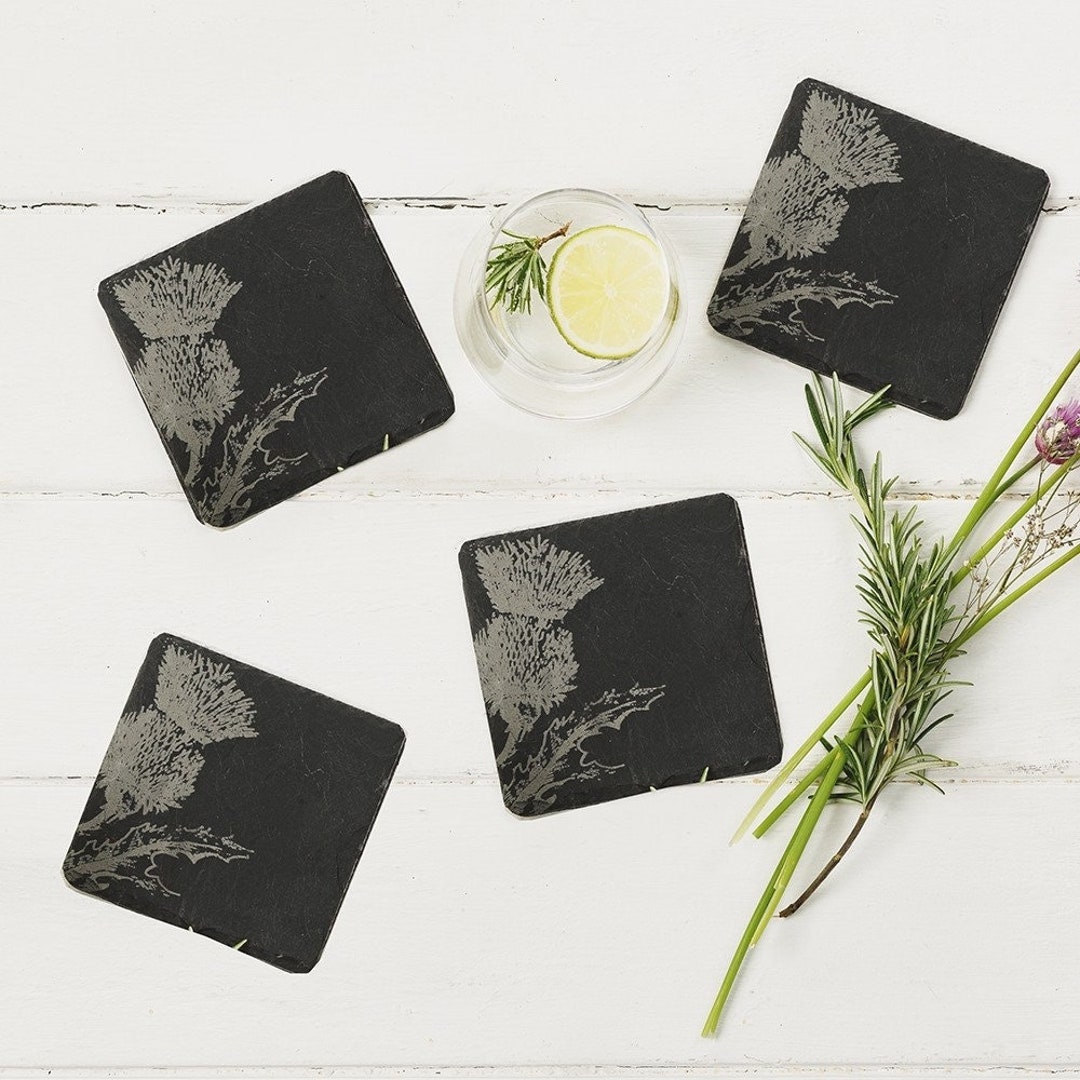Scottish Slate Thistle Coasters Handmade in Scotland - Etsy