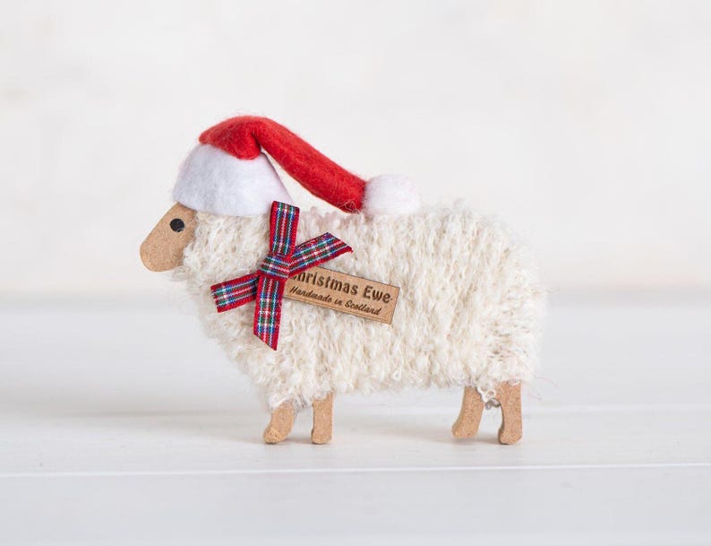 Woolly Ewe Christmas Standing Decoration, Scottish Sheep With Santa Hat ...