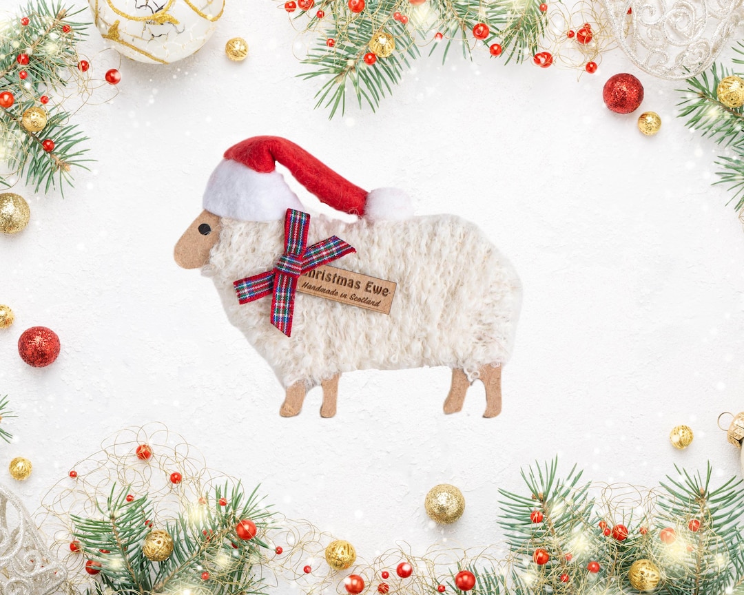 Woolly Ewe Christmas Standing Decoration, Scottish Sheep With Santa Hat ...