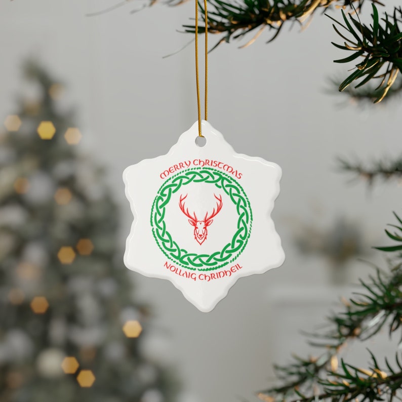 Celtic Stag Ceramic Ornament, Scottish Christmas Ornament, Nollaig ...
