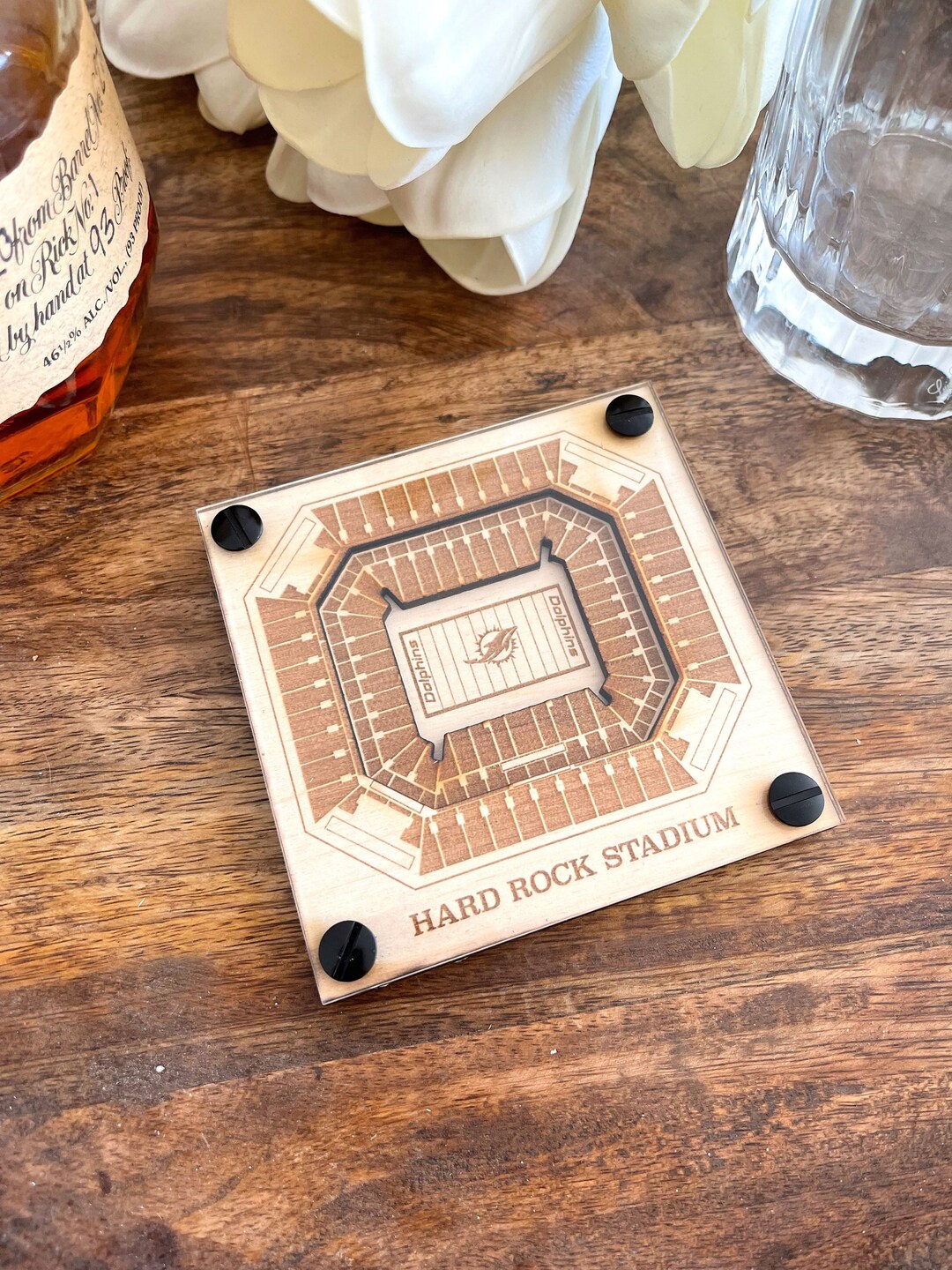 Hard Rock Stadium Layered Coaster set of 2, 3D Wood Coaster, Sports ...