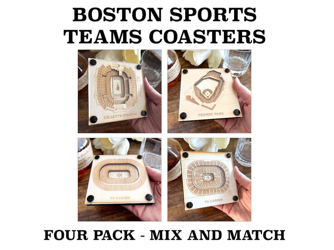 Boston Sports Teams Layered Coaster set of 4, 3D Wood Coaster, Sports ...