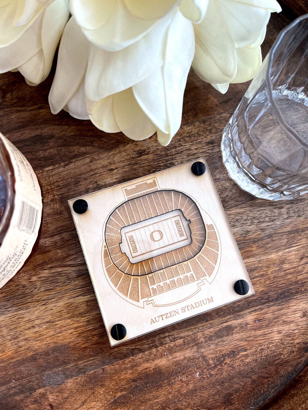 University of Oregon Layered Coaster set of 2, 3D Wood Coaster, Sports ...