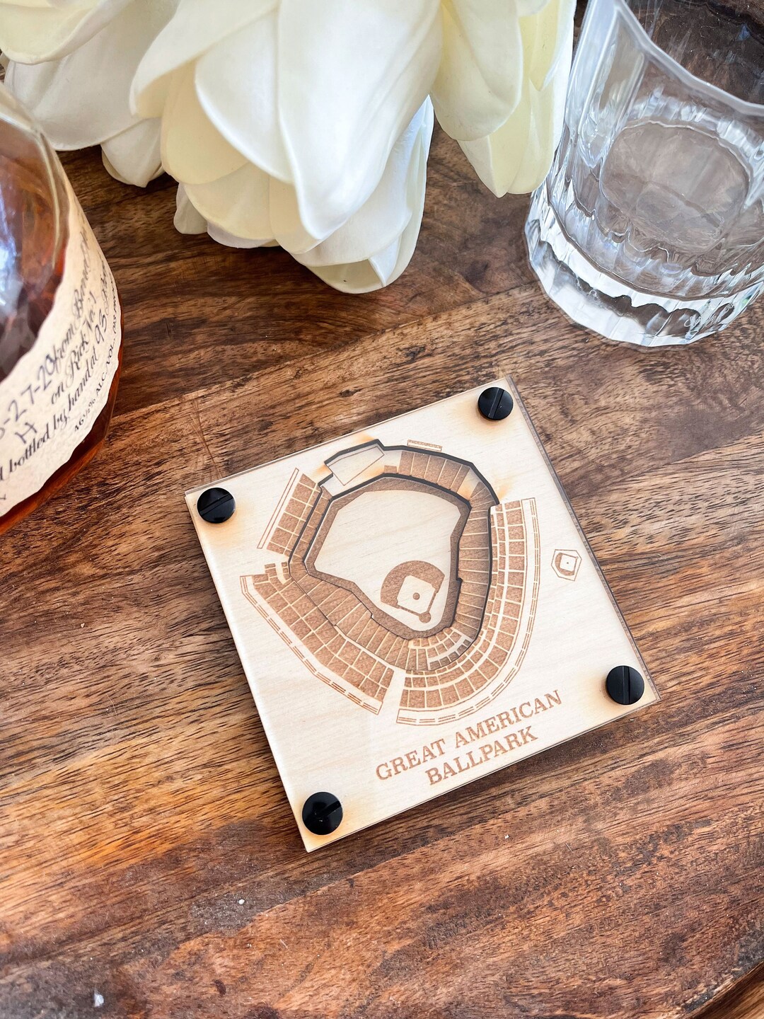 Cincinnati Reds Fan Gift set of 2, 3D Wood Coaster, Engraved Coaster ...