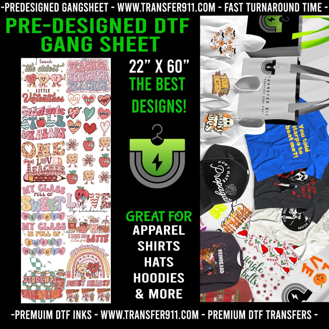 Teacher Valentine Pre-designed Gangsheet 22 X 60 Premade DTF Gang Direct to Film Transfer DTF ...