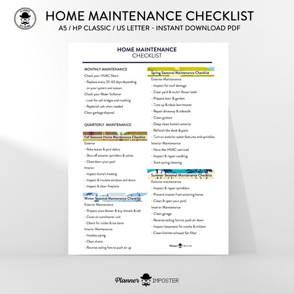 Quarterly Home Maintenance Checklist - Etsy