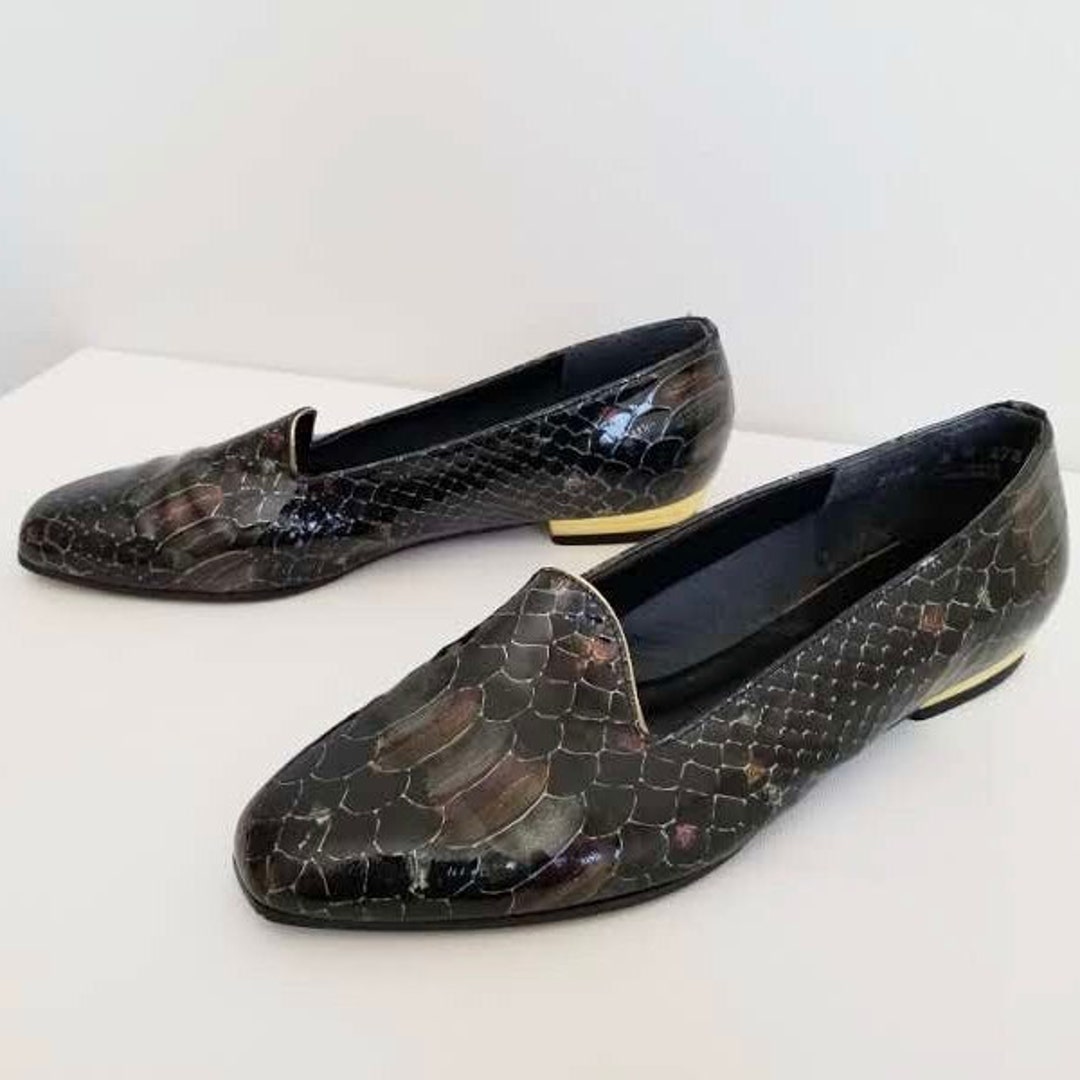 Magdesians Black Patent Leather Loafers / Crocodile Print, Jewel Tones ...