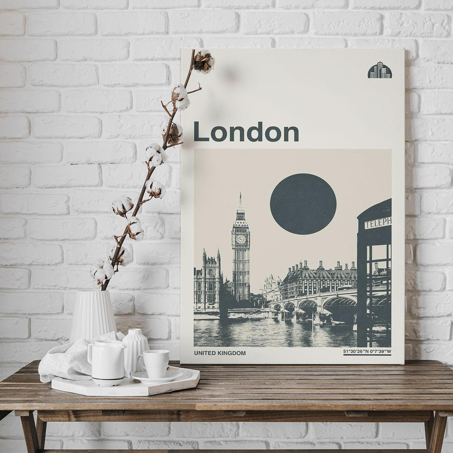 Mid Century London Poster England Art Retro Cityscape Design - Etsy