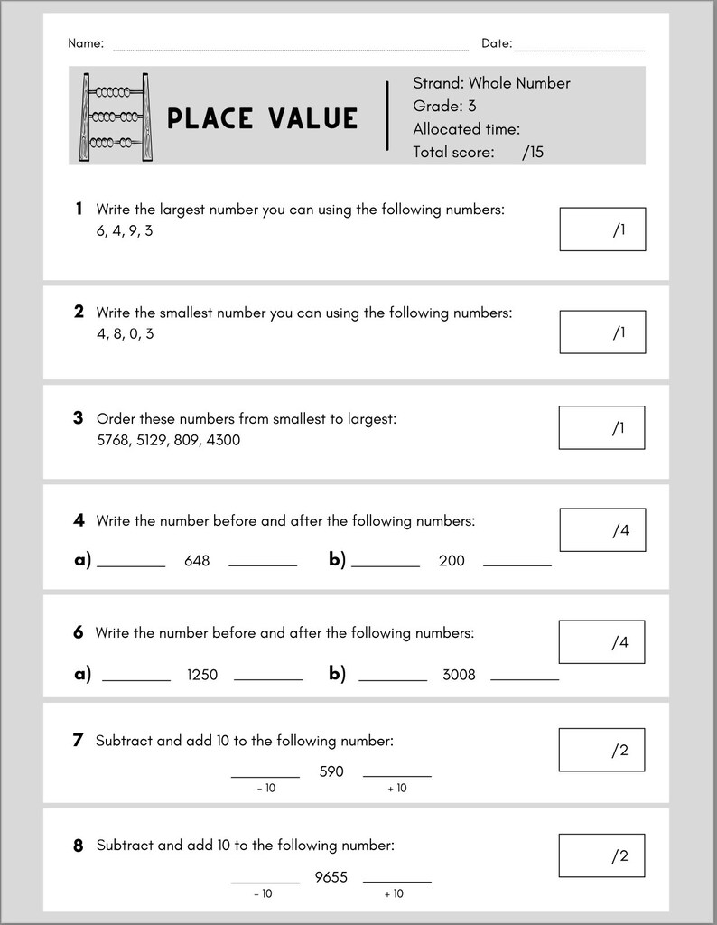 Grade 3 Place Value Worksheet