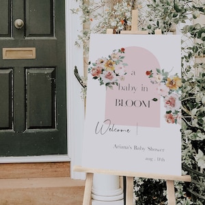 A Baby in Bloom Shower Welcome Sign Summer Spring Floral Jade Pink ...