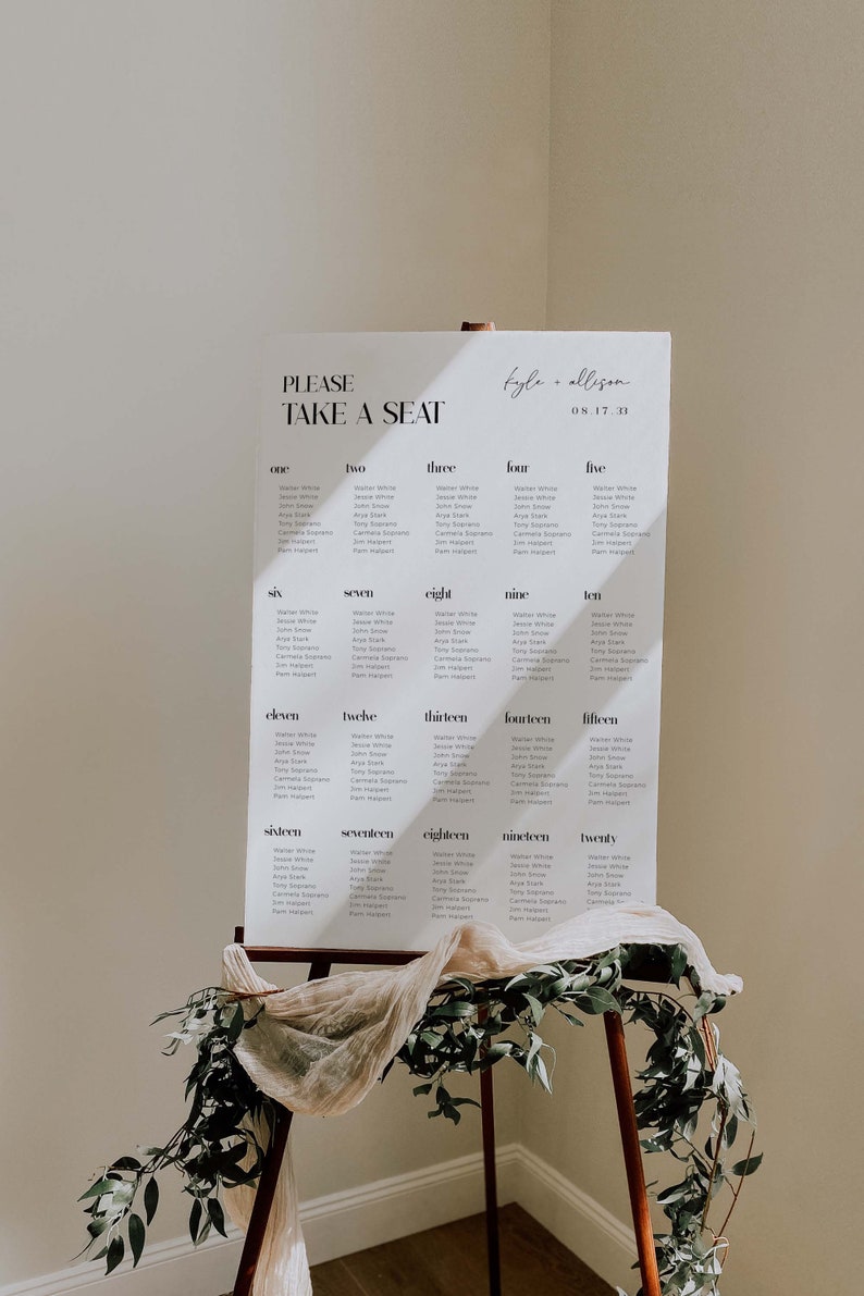 Seating Chart Editable Template for Event Modern Minimalist Black White ...