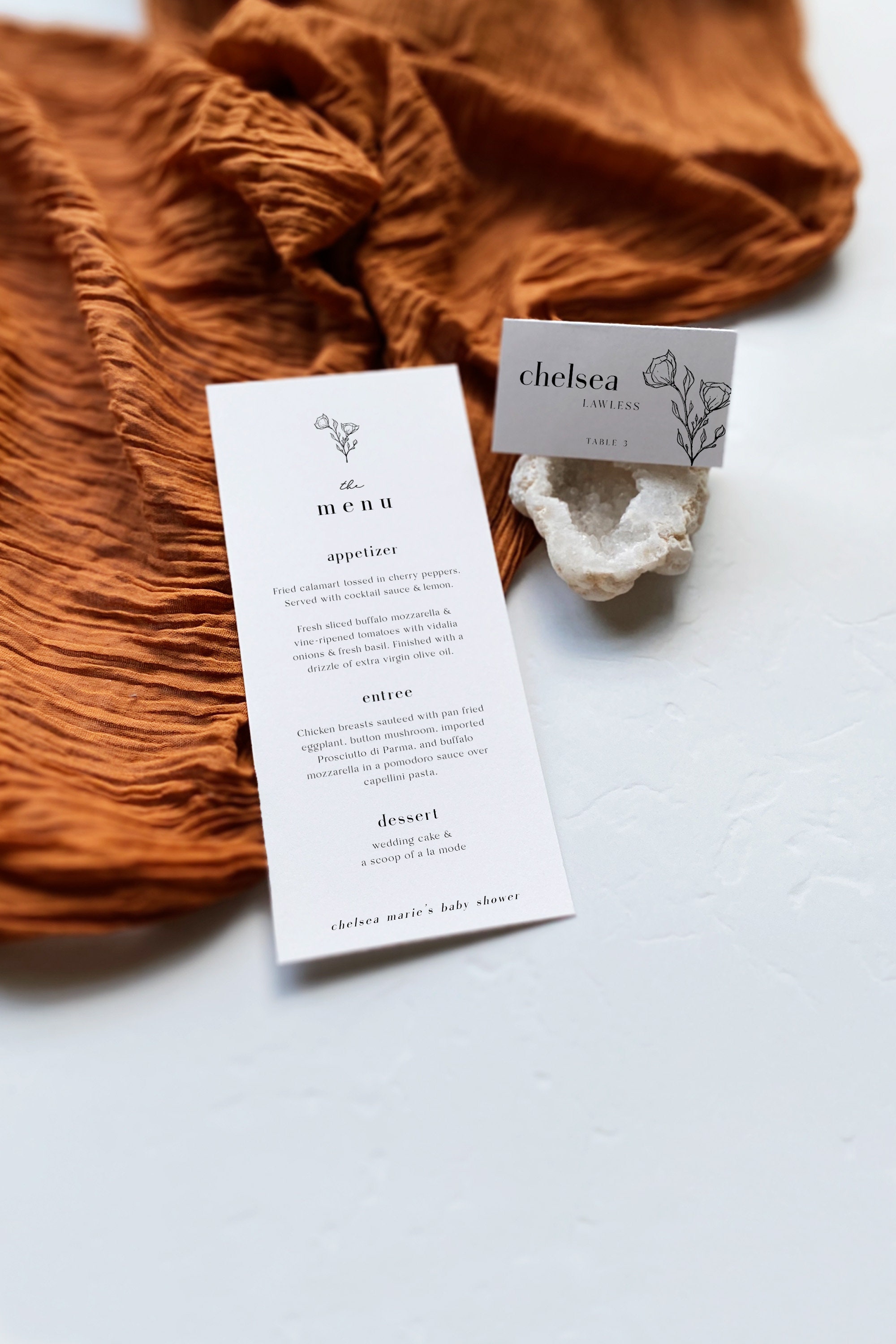JAKE | Rose Name Card Editable Printable Template With Meal Icons for ...