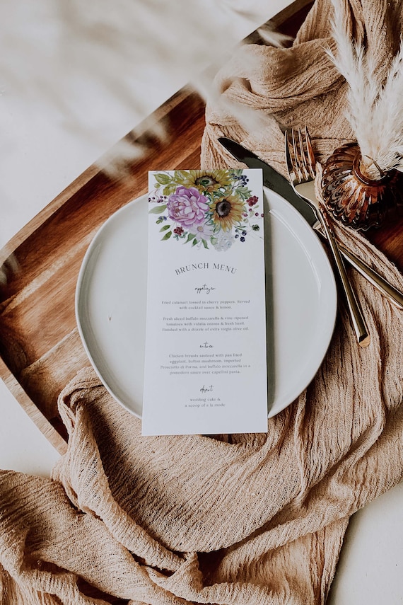 Editable Menu Template Country Theme Sunflower Garden Boho - Etsy