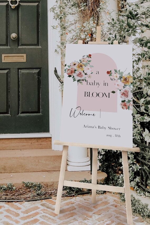 A Baby in Bloom Shower Welcome Sign Summer Spring Floral Jade - Etsy