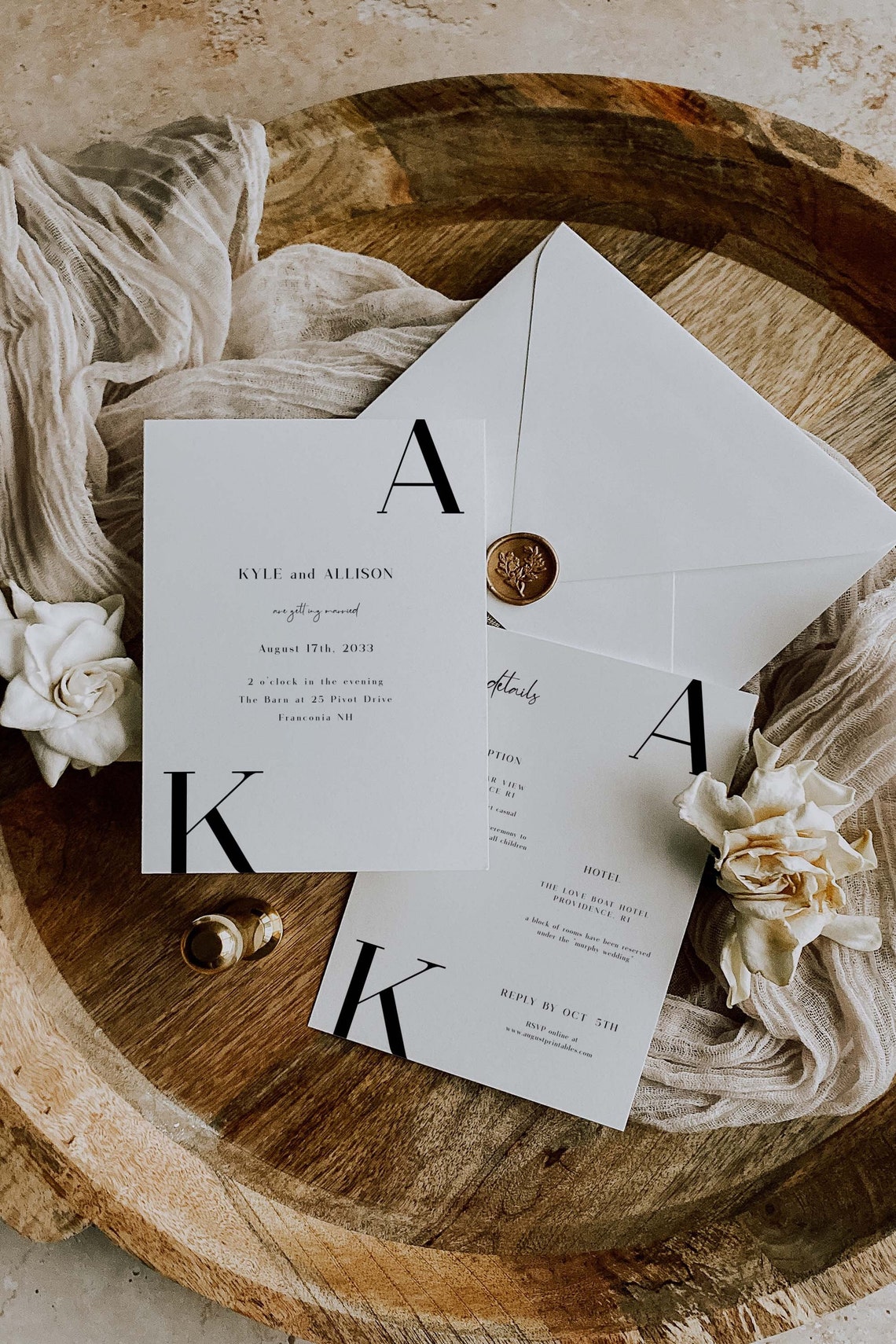 Wedding Invitation With Initials Modern Minimalist Front and Back With ...