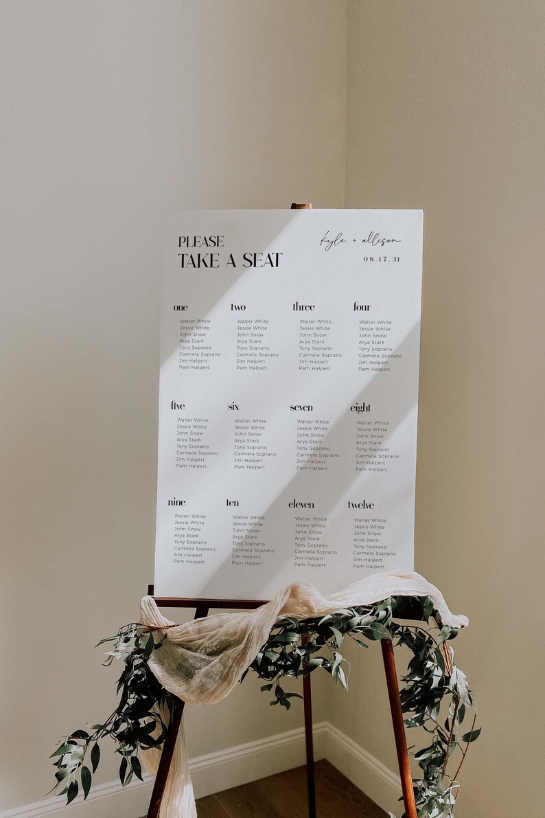 Seating Chart Editable Template for Event Modern Minimalist Black White ...