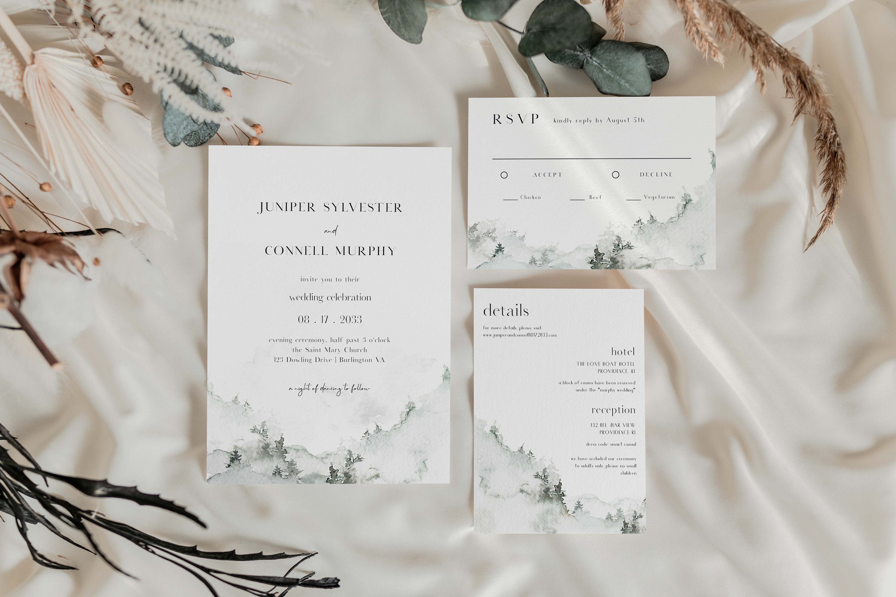 PAINTED FOREST Wedding Invitation Suite Editable Template RSVP Detail ...