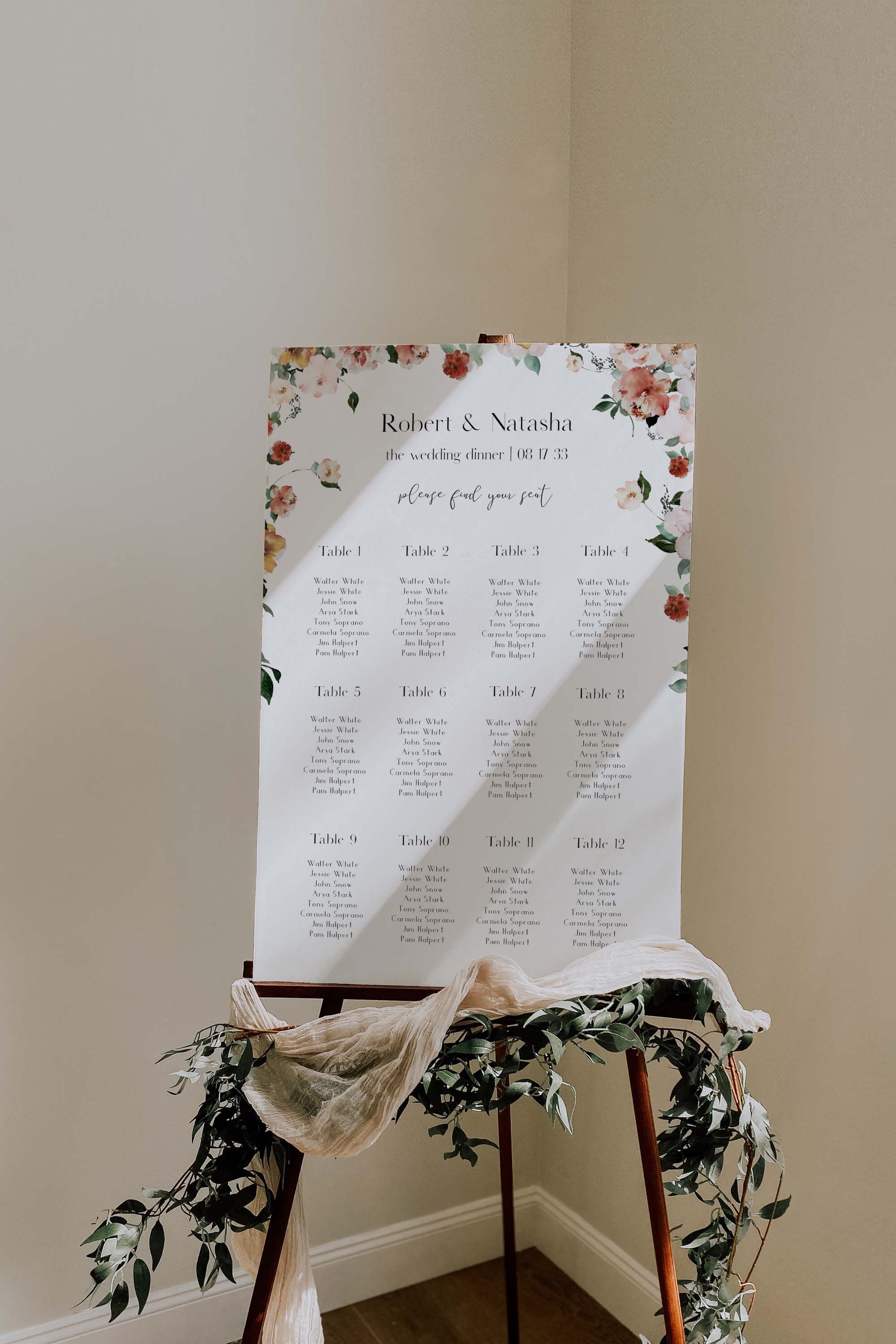 Seating Chart for Ceremony Guests Floral Spring Blossom Summer Girl ...