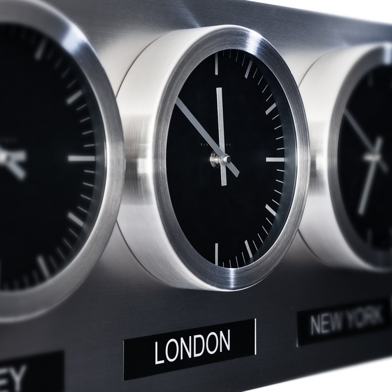 Savvy Stuff Time Zone Clocks-matte Black & Brushed Stainless Steel ...