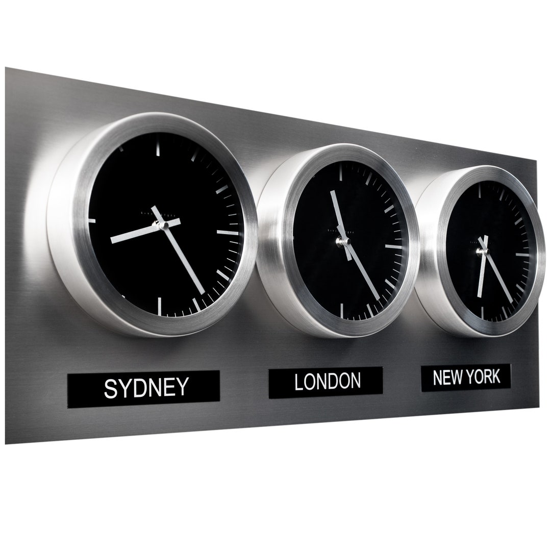 Brushed Stainless Steel Multi Time Zone Clock: Savvy Stuff Wall Decor ...