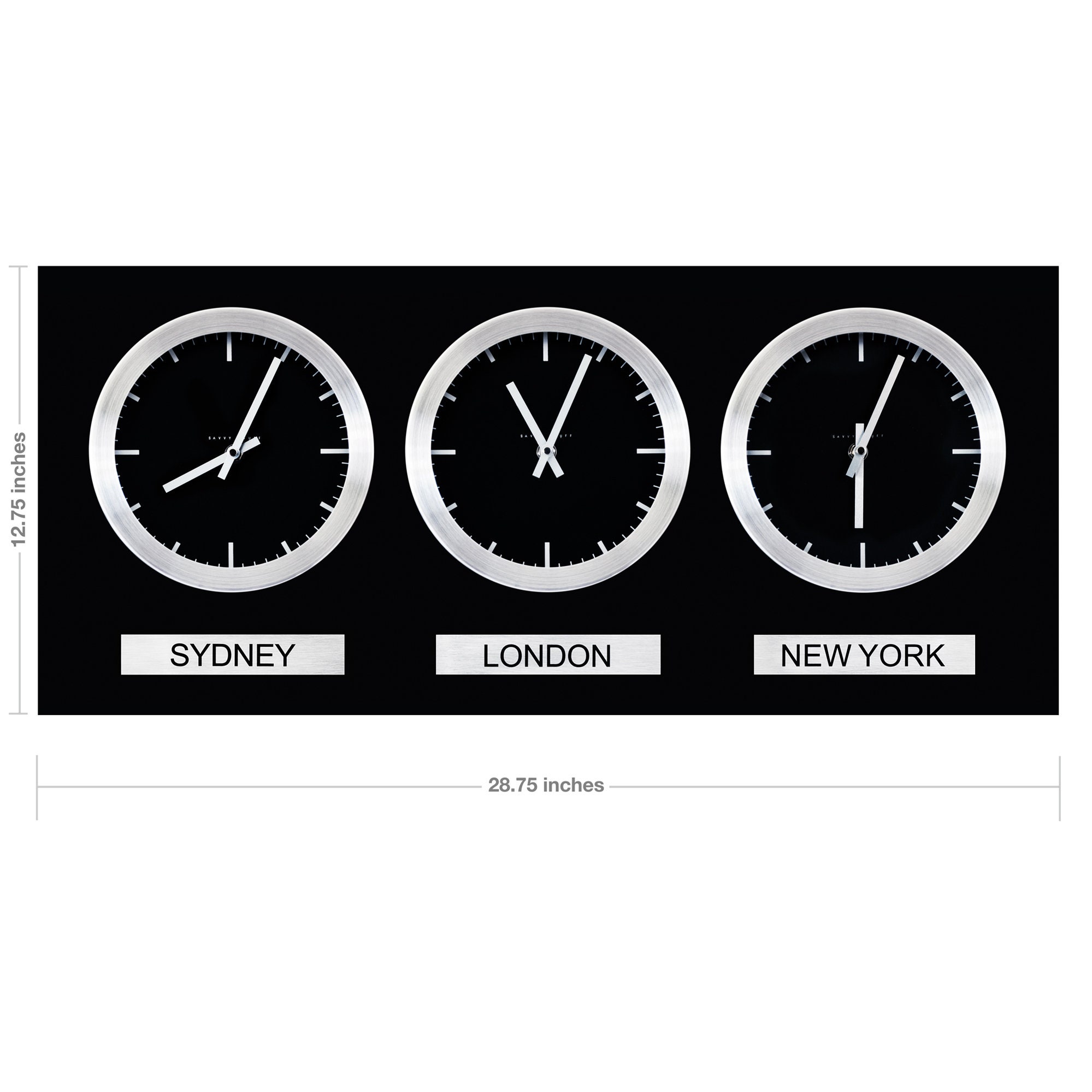 Brushed Stainless Steel Multi Time Zone Clock: Savvy Stuff Wall Decor ...
