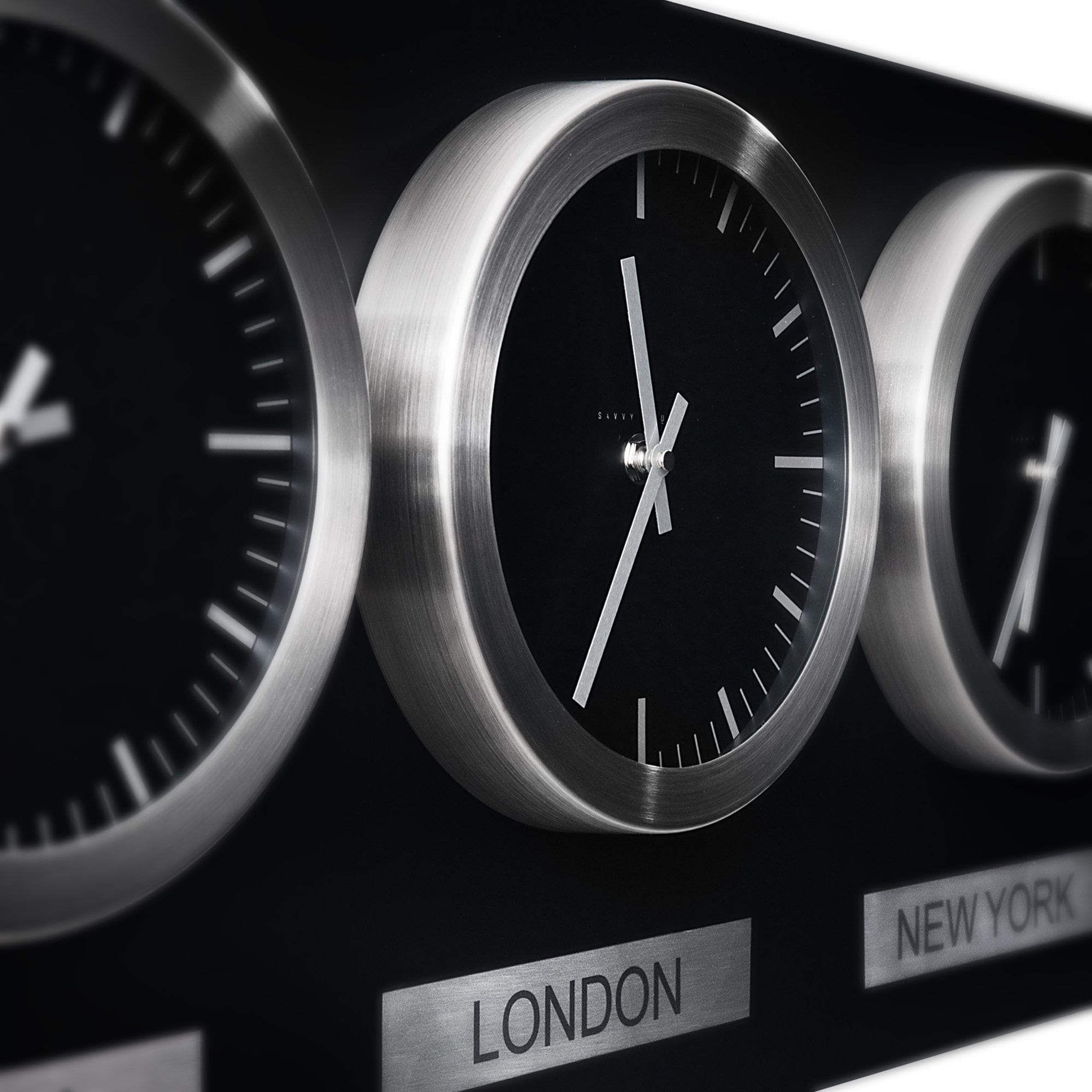 Brushed Stainless Steel Multi Time Zone Clock: Savvy Stuff Wall Decor ...