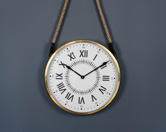 33cm Hanging Wall Clock Industrial Pulley & Rope Factory Rustic Style ...