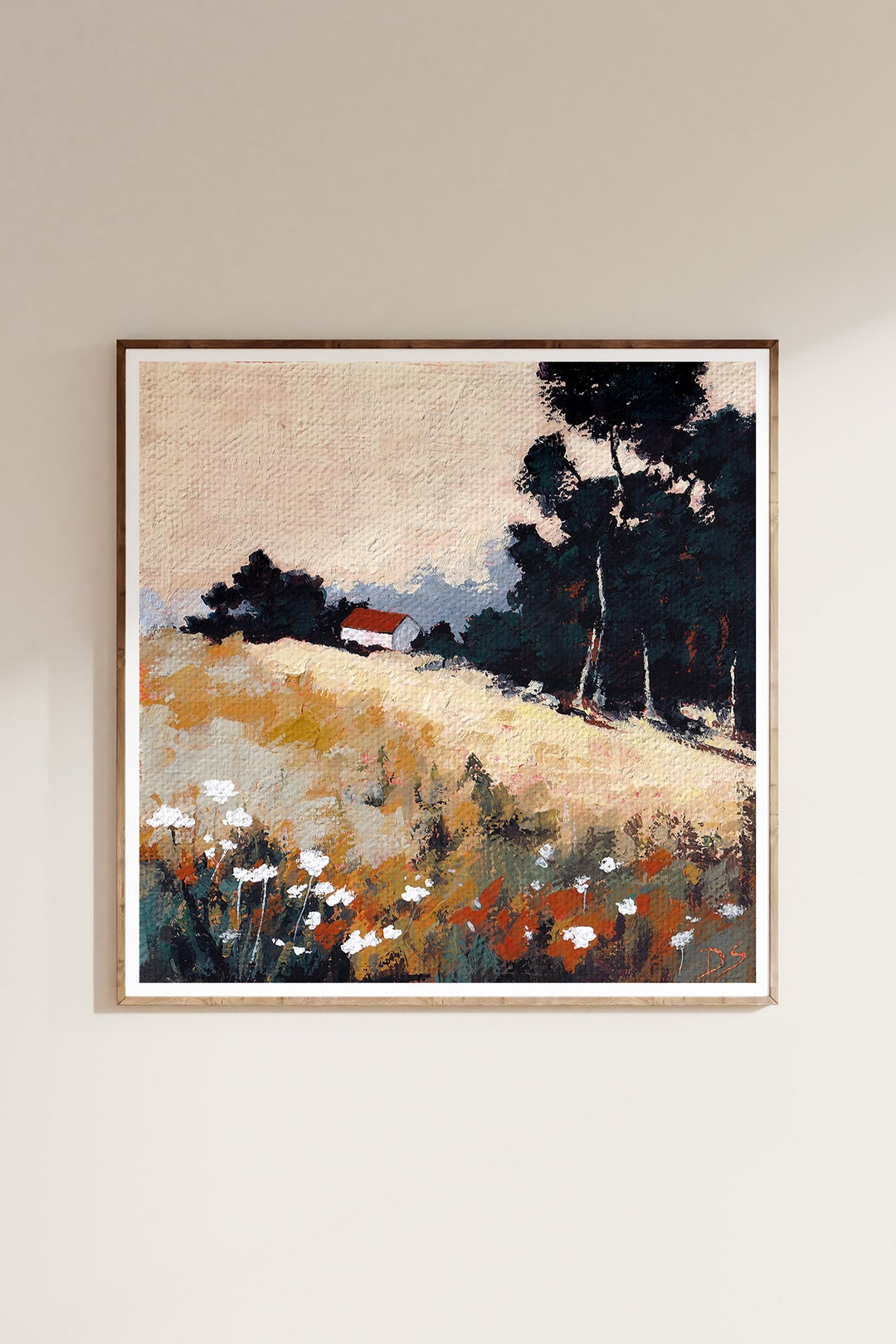 Landscape Painting Fine Art Print, Square Art Print, Modern Cottage Art ...