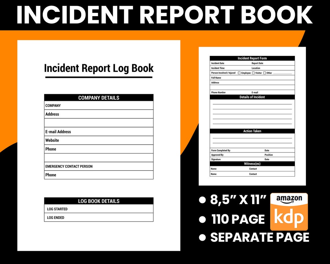 Incident Report Log Book Security KDP Interior Daycare Form Ouchie ...