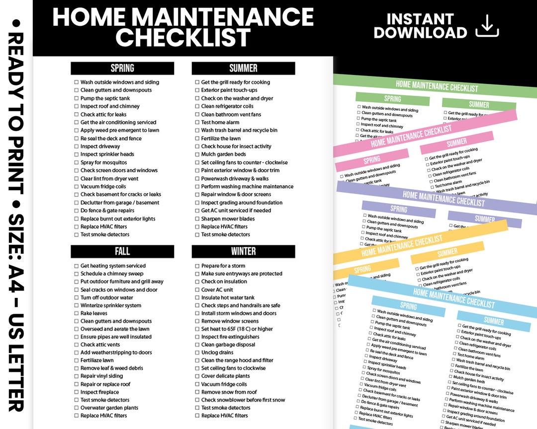 Seasonal Home Cleaning Checklist | One Page Deep Clean Maintenance ...